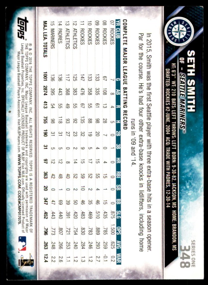 2016 Topps Seth Smith Baseball Cards #348 | eBay