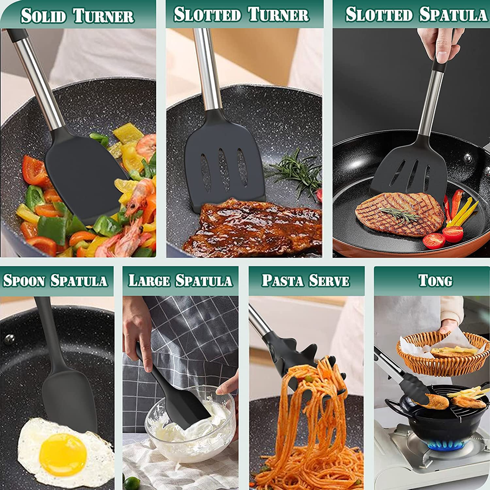 Silicone Kitchen Cooking Utensils Set 43Pcs Stainless Steel Heat ...