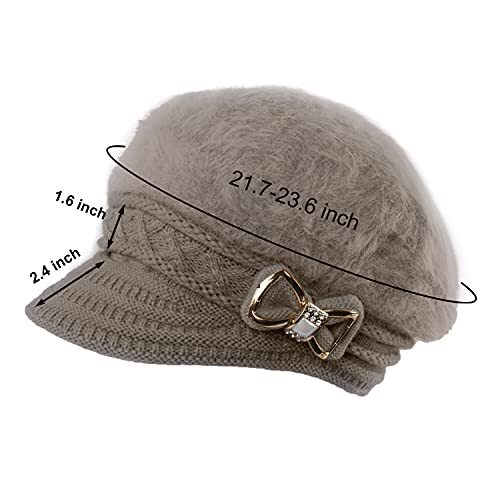 Lady Knit Newsboy Cap Beret Hats s Crystal Bow Angora Plush One Size ...