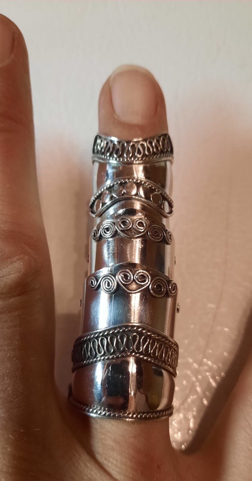 Full Finger Knuckle Armor Ring Sterling Articulated Gothic w/bat ...