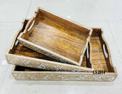 Serving Trays Set Of 3 Trays with Beautiful Decorative Wooden Serving ...