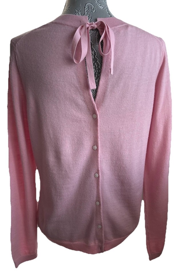 Brooks Brothers Pink Merino Wool Button Back Tie Front Barbie Preppy ...