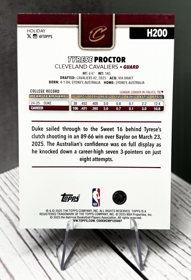 Tyrese Proctor Holiday Rookie Card 2025-26 Topps Holiday #H200 | eBay
