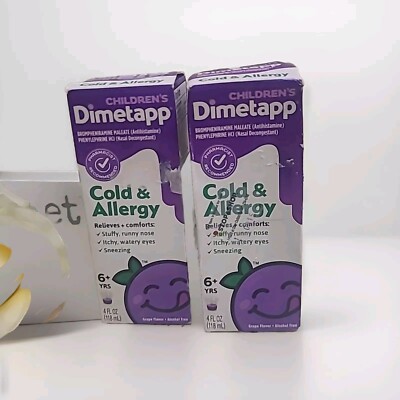 2 Pack!! Children’s Dimetap Cold And Allergy 6+ Years. 4fl oz Each. Exp ...
