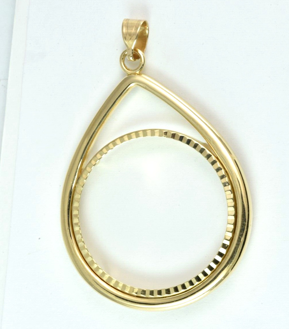 14k Gold Coin Pendant Frame by QG fit 1oz. Eagle Buff… - Gem