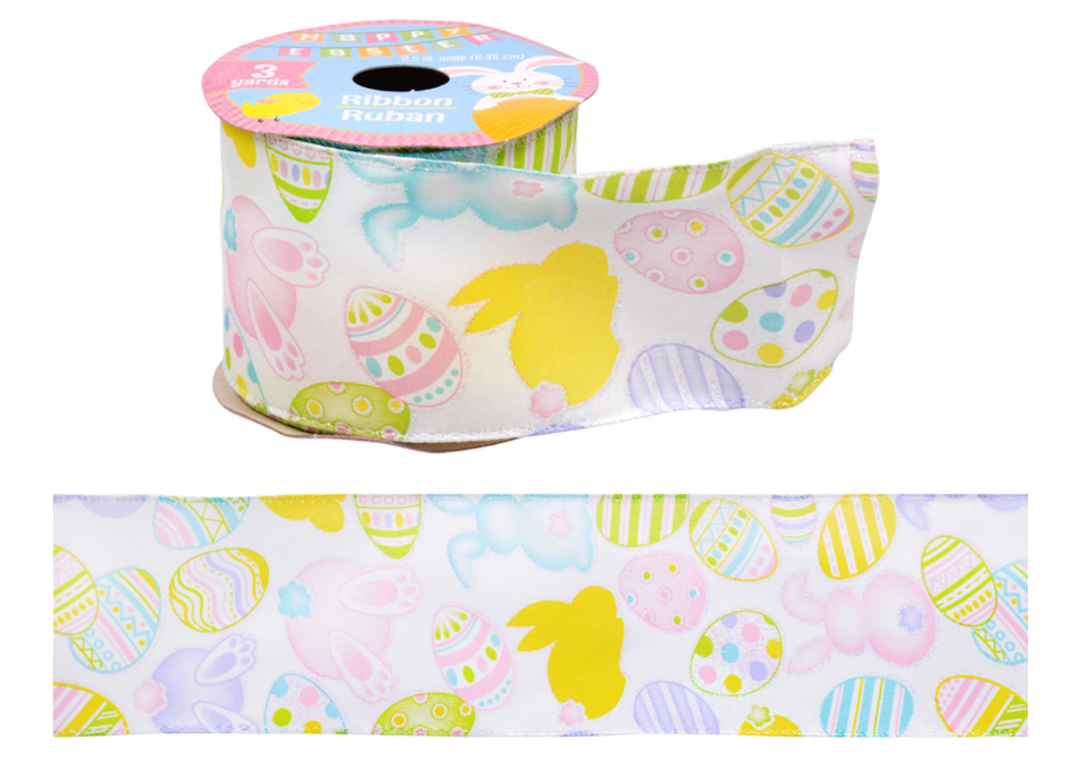 New Wired Edged Ribbon Easter Eggs Blue Pink Purple Plaid Happy Easter ...