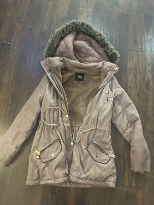 YMI woman's Jacket/Coat - Mauve Wool Blend With Fur Hood | eBay