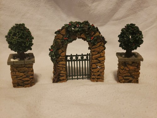 Dept. 56 Village Stone Corner Posts with Holly Tree and Stone Archway ...