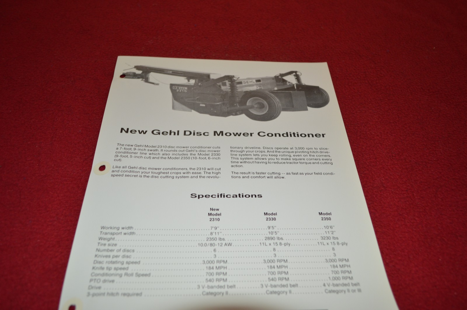 Gehl 2310 2330 2350 Discbine Mower Conditioner Dealers Brochure DCPA | eBay