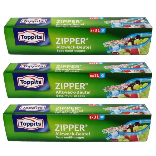 3x Toppits Zipper Allzweckbeutel 3L mit Reißverschluss 8 Stück ...