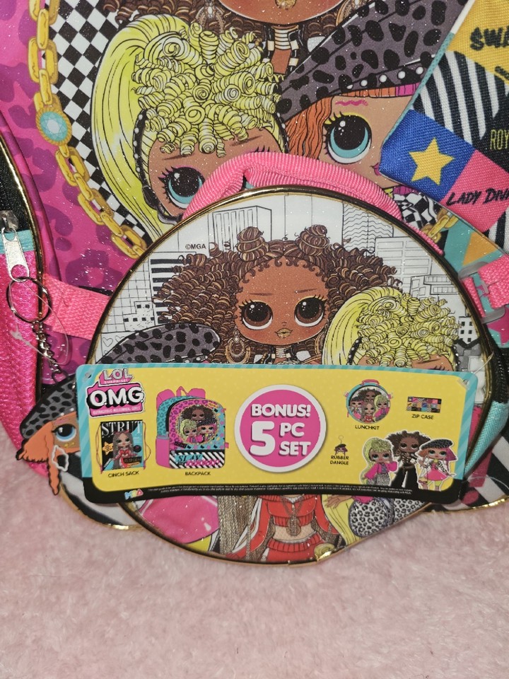 LOL Surprise OMG 5pc Backpack Lunch Bag Pencil Case Girls School Set ...