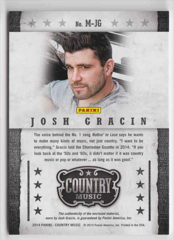 2014 Panini Country Music Musician Materials Josh Gracin Relic 248/499 ...