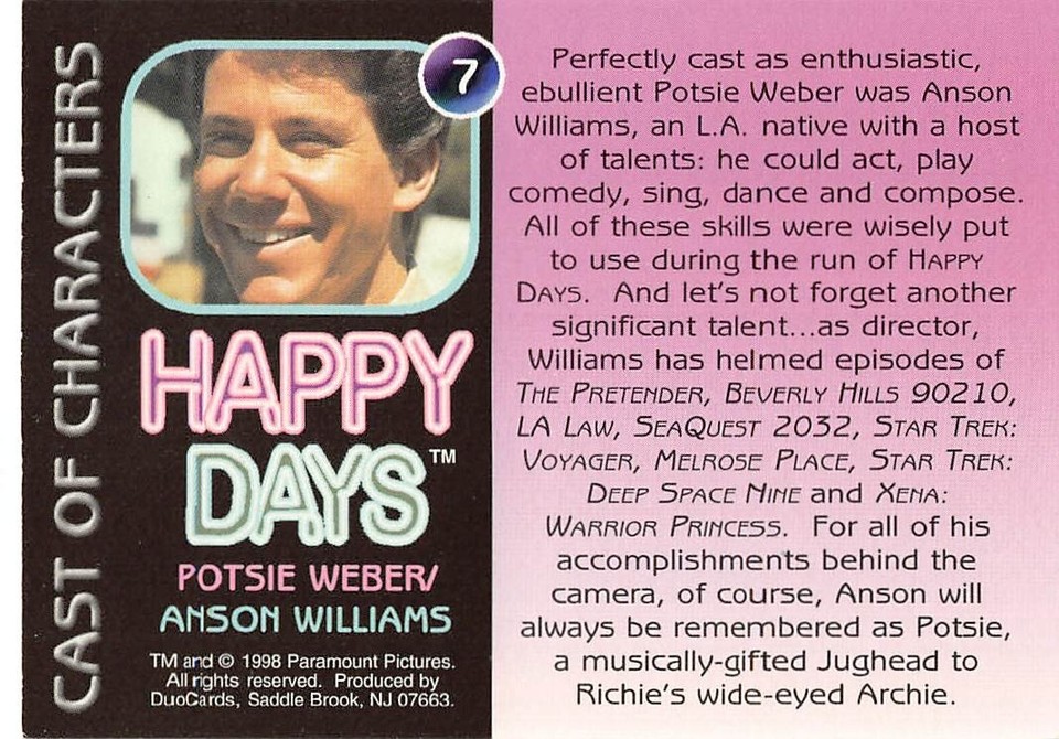 Happy Days TV Show Duocards 1996 #17 Potsie weber / Anson Williams | eBay