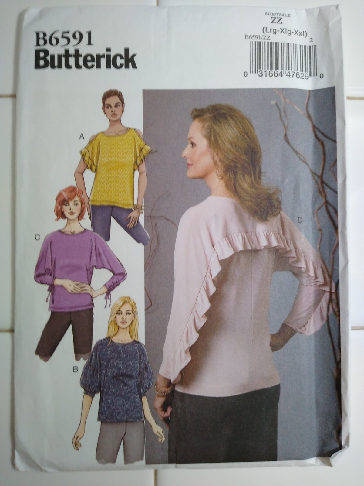 UNCUT Size 16-26 Butterick B6591 Stretch Knit Pullover Top Pattern 4 ...