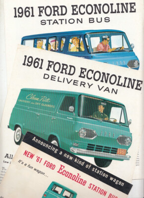 Four 1961 FORD ECONOLINE DELIVERY VAN & STATION BUS US Brochures Falcon ...