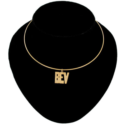 Bev Name Jewelry Choker Gold Tone Bangle Wire Necklace Vintage 15 1/2 ...