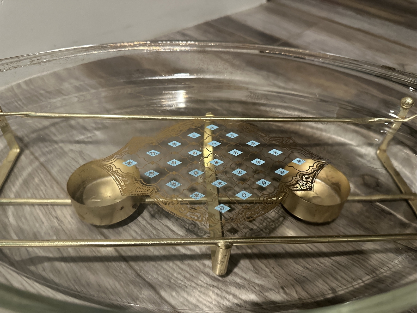 Vintage Mid Century Pyrex Dish Sterno Stand Gold Flecks Briard 3qt Oval ...