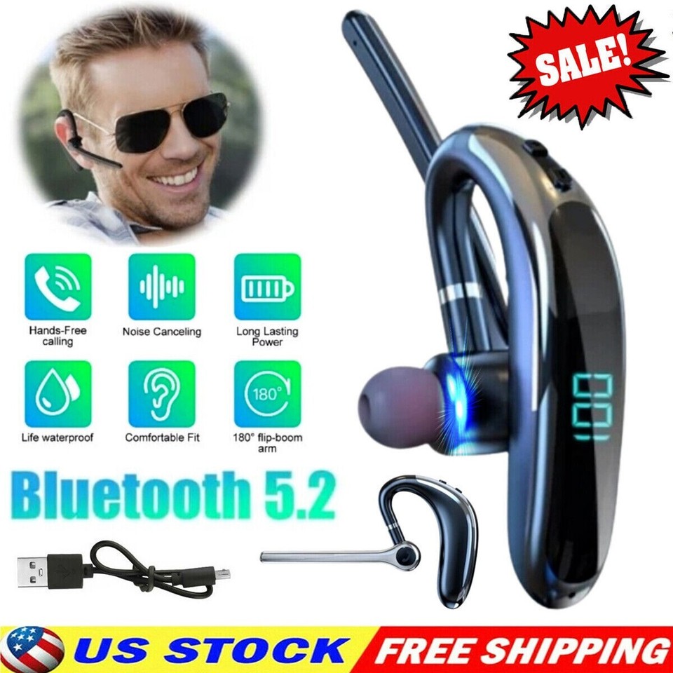 Wireless Bluetooth 5.2 Earpiece Headset Driving Trucker Earbuds Noise ...