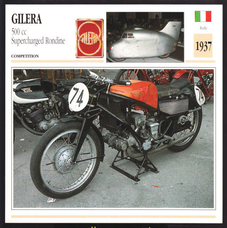 1937 Gilera 500cc Supercharged Rondine Motorcycle Photo Spec Sheet Info ...