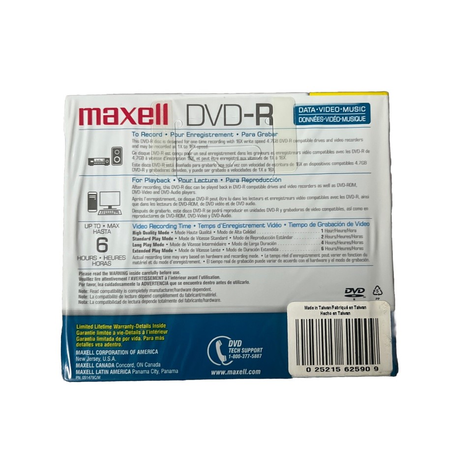 NEW unopened sealed 5 pack Maxell DVD-R blank discs 4.7 GB 120 minutes ...