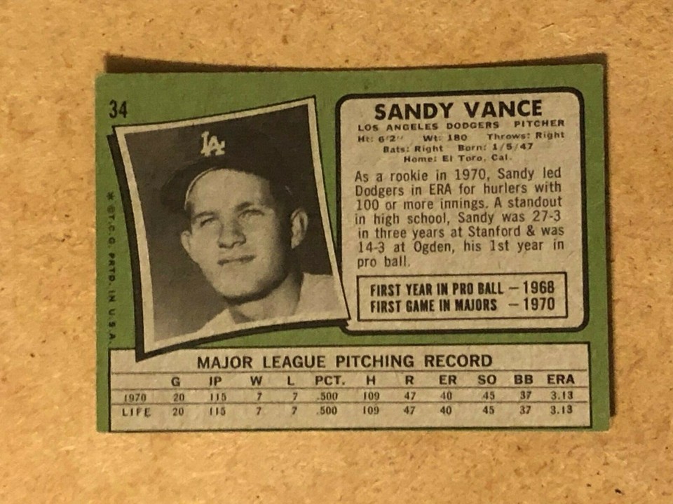 1971 Topps Sandy Vance Rookie #34 VG-EX | eBay