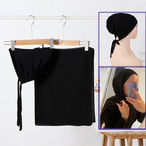 Black Modal Muslim Women Head Hijab Turban Inner Hijab Cap + Chiffon ...