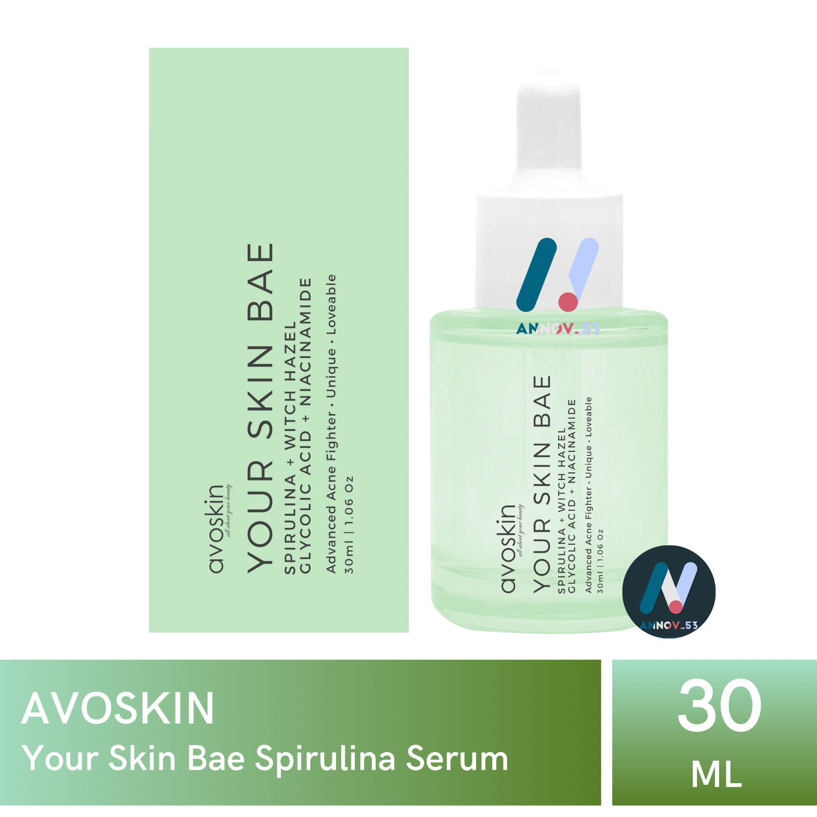 AVOSKIN Serum Spirulina Niacinamide Hydrate Moist Acne Sensitive Skin ...