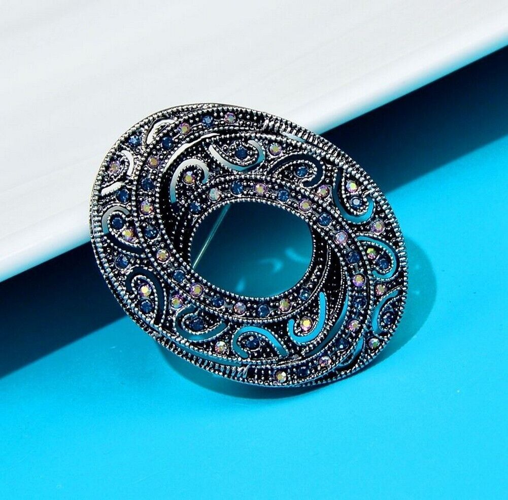 Women's oval multi-crystal jewel brooch in steel. | eBay