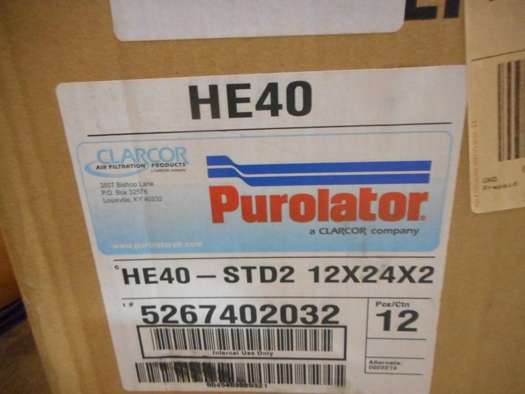 CLARCOR/PUROLATOR, AIR FILTER, 5267402032, HE40-STD2, 8 MERV, **BOX OF ...
