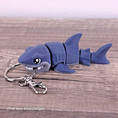 Mini Great White Shark Keychain 3D Articulated Flexi Fidget Toy Gift ...