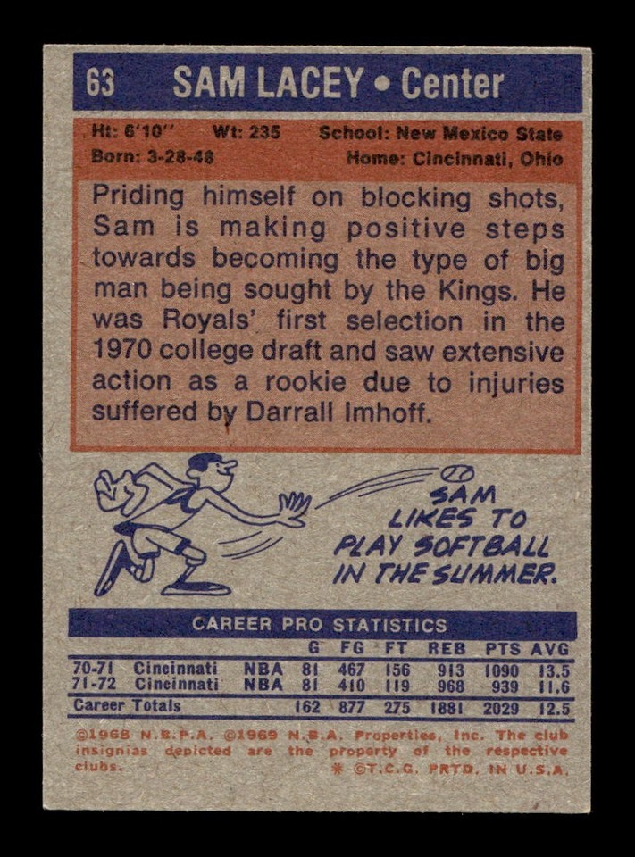 1972 73 Topps #63 Sam Lacey Kings EX-MT *z3 | eBay