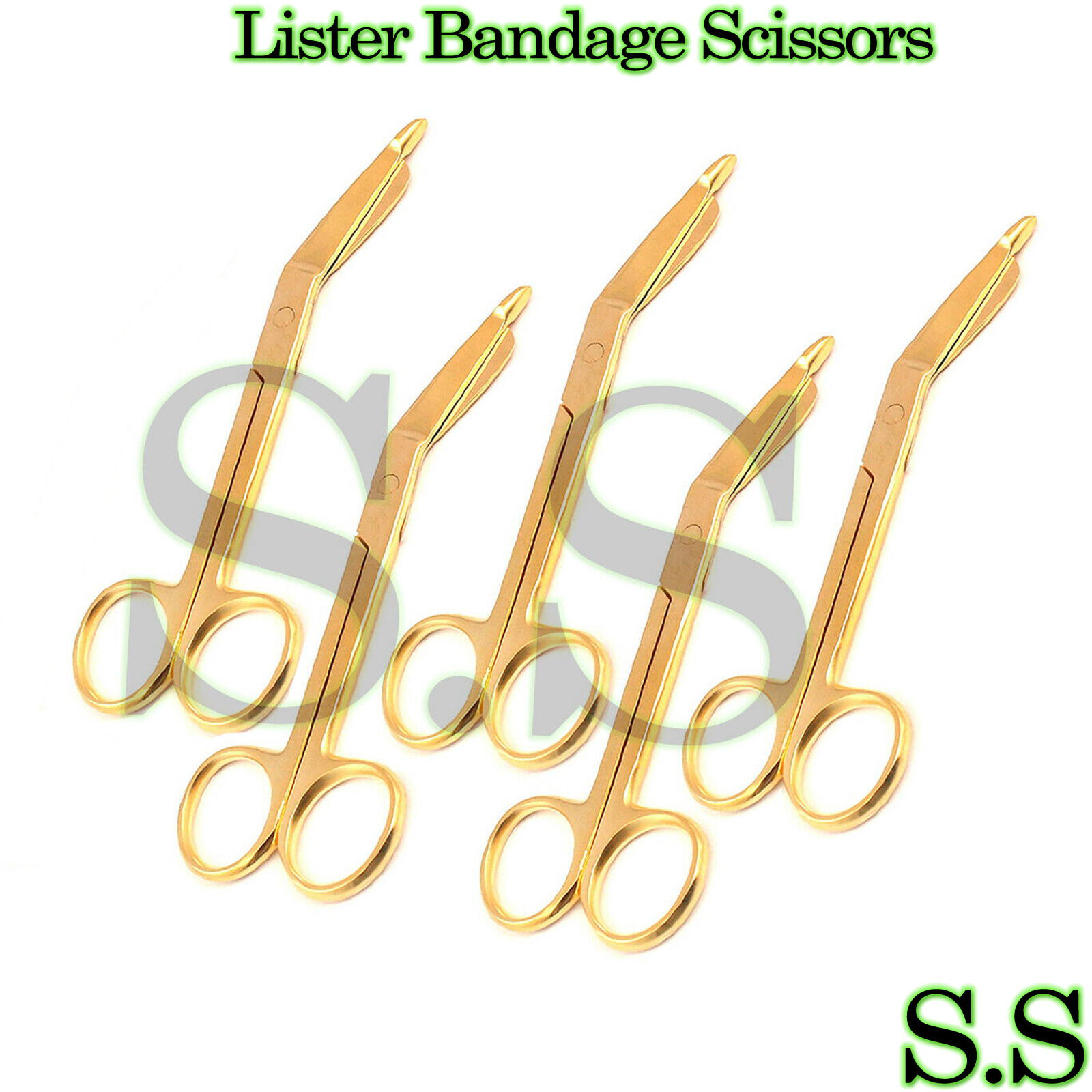 5 (Five) Pieces Bandage Scissors Nurses Surgical Instrument Full Gold ...