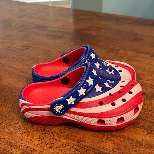 Crocs red white blue flag clog sandal shoes size 9 | eBay