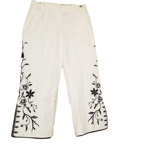 Grace Elements Women’s Embroidered Capri Pants Cotton Blend White Size ...