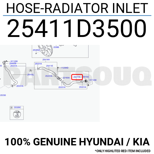 25411D3500 Genuine Hyundai / KIA HOSE-RADIATOR INLET | eBay