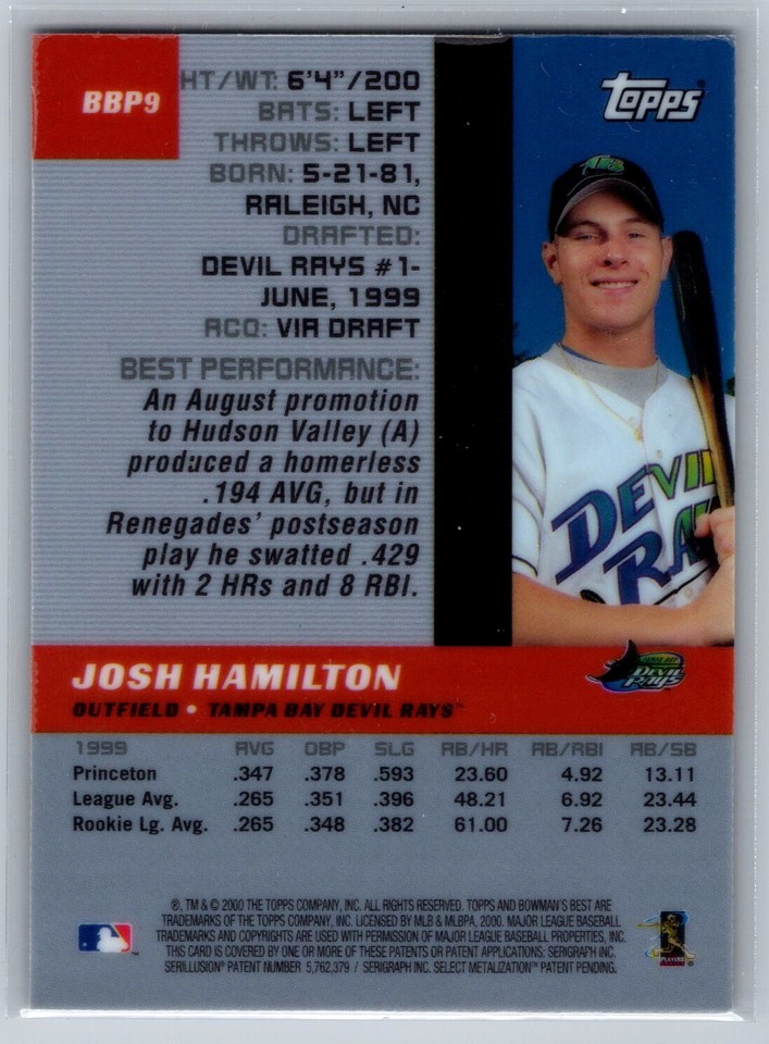 2000 Bowman #BBP9 Josh Hamilton Tampa Bay Devil Rays Card | eBay