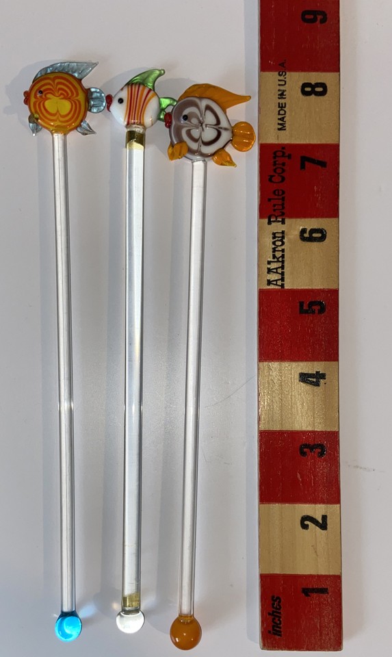 Vintage Art Glass 11 Cocktail Drink Stir Swizzle Sticks Barware ...