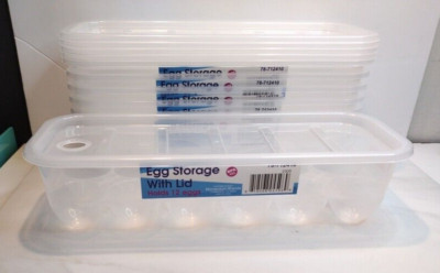 6 pcs Rectangular Plastic Egg Storage Container with Lid Hold 12Eggs ...