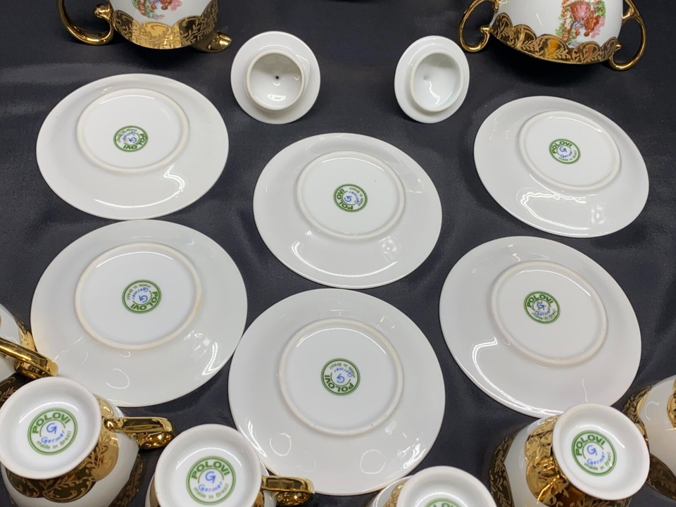 17 Piece Set ~ Polovi Germer Brazil ~ Teapot, Creamer, Sugar, (6) Cups ...