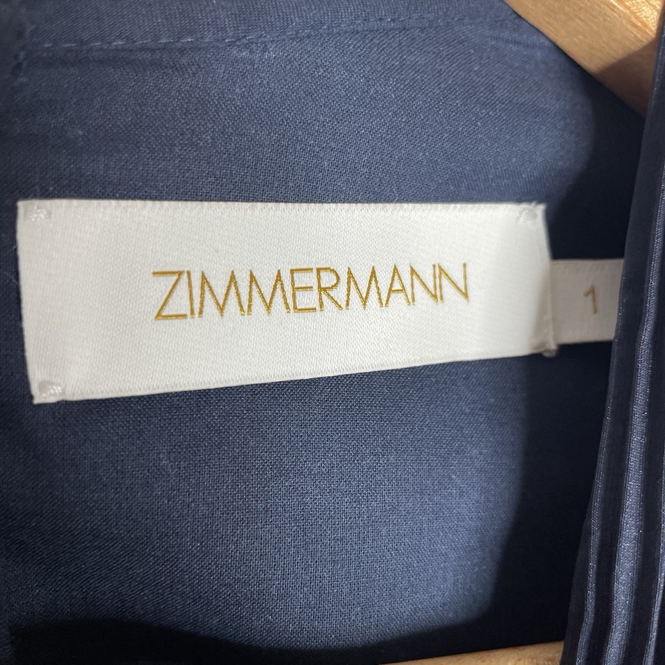 Zimmermann Dress Size 1 AU 10 Navy Blue Sample Mini Crepe Material Puff ...