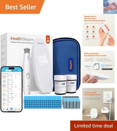 Gluco+ Wireless Smart Blood Glucose Monitor Kit with Free App, 100 ...