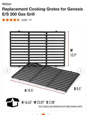 2 Pack Weber 7524 Porcelain Enameled Cast Iron Cooking Grates Genesis ...