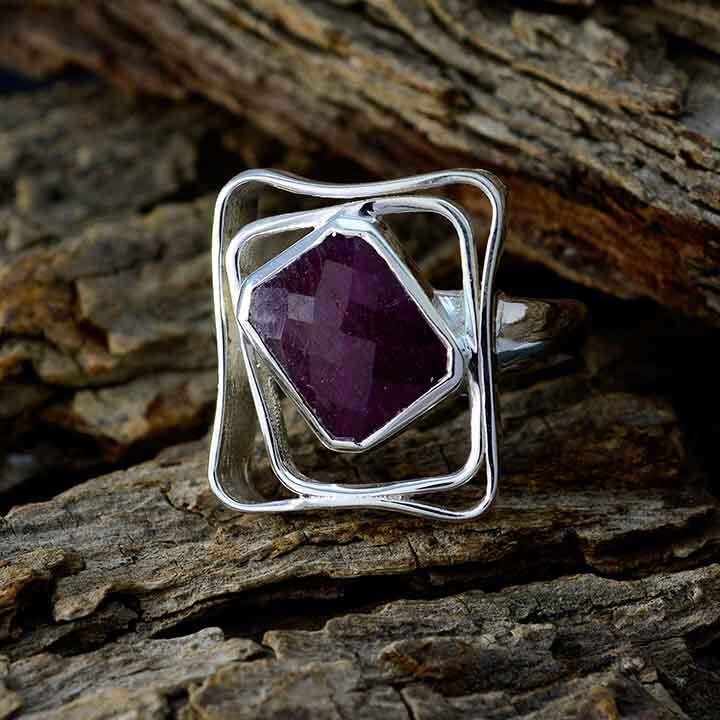 Indian Ruby 925 Silver Ring Pink Square Shape Size AU-S | eBay
