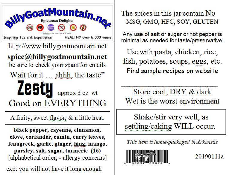 Zesty Blend Gourmet Spice Billy Goat Mountain Seasoning Herbs healthy ...