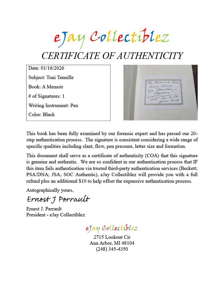 Toni Tennille SIGNED A Memoir The Captain and Tennille 2016 First ...