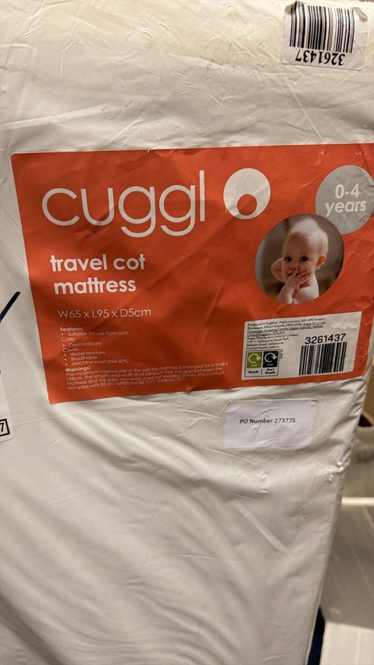Cuggl Travel Cot Mattress 95x65cm Baby Bed Breathable Soft Washable ...