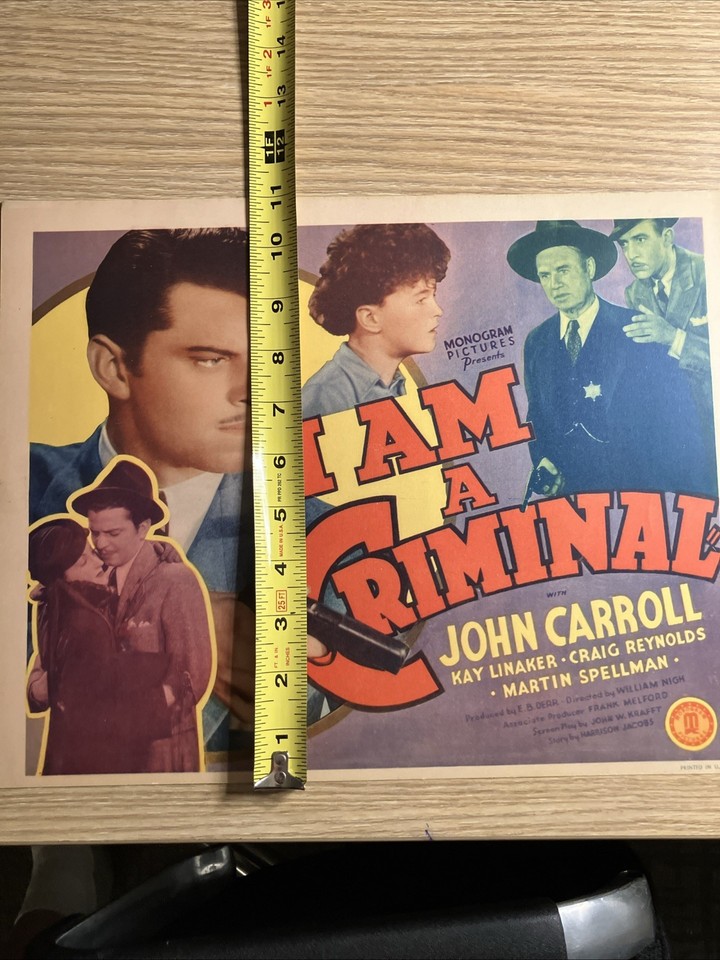 Authentic Lobby Card “I Am A Criminal” 1938 John Carroll Monogram ...