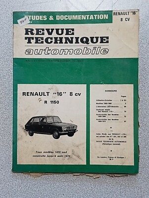 Rta Revue Technique Automobile Étude Renault 16 8cv 8 CV R1150 1470cm3 ...