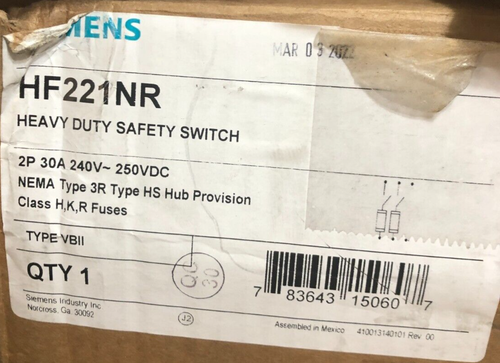 Siemens HF221NR 30A Safety Switch - Gray for sale online | eBay