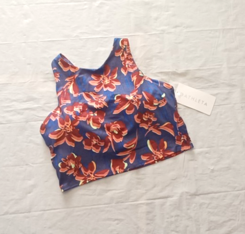 NWT ATHLETA M Blue Floral Multi Conscious Printed Crop Top Sports Bra D ...